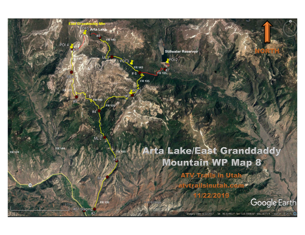 Arta Lake - East Granddaddy Mountain WP Map Overview - ATVTrailsInUtah.com